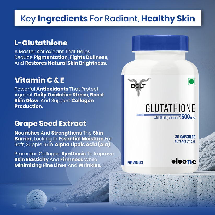 Eleone by Bolt Glutathione Capsules 500mg 30 Veg Capsules | With ...