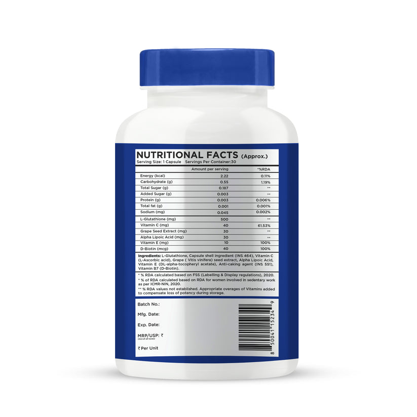 Eleone by Bolt Glutathione Capsules 500mg 30 Veg Capsules | With ...